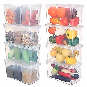 Quzzil 8 Pcs Fridge Organizer Refrigerator Organizer Bins with Lids and Handle Clear Fruit Storage Containers for Fridge Vegetable, Egg, Meat (Divided and Normal Style)