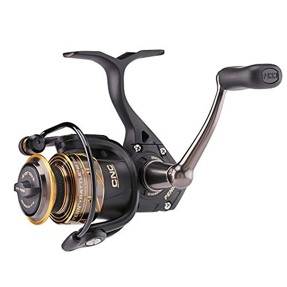 PENN Battle III Spinning Inshore Fishing Reel, HT-100 Front Drag, max of 15lb | 6.8kg, Made with Sturdy All-Aluminum Composition for Durability,Black/Gold