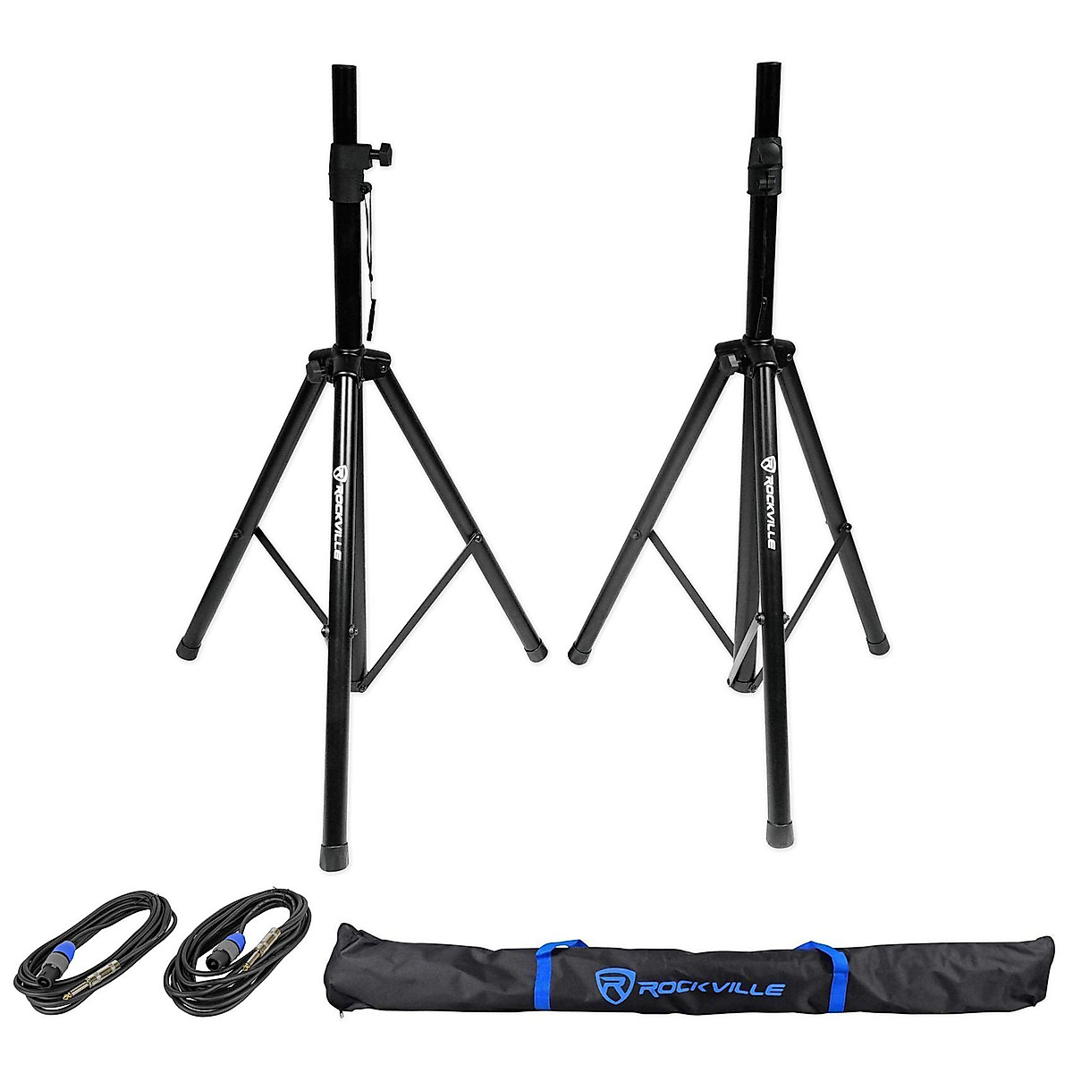 Rockville 2 RSG12.4 12 3-Way 1000w 4-Ohm Passive DJ Speakers+Stands+Cables+Bag