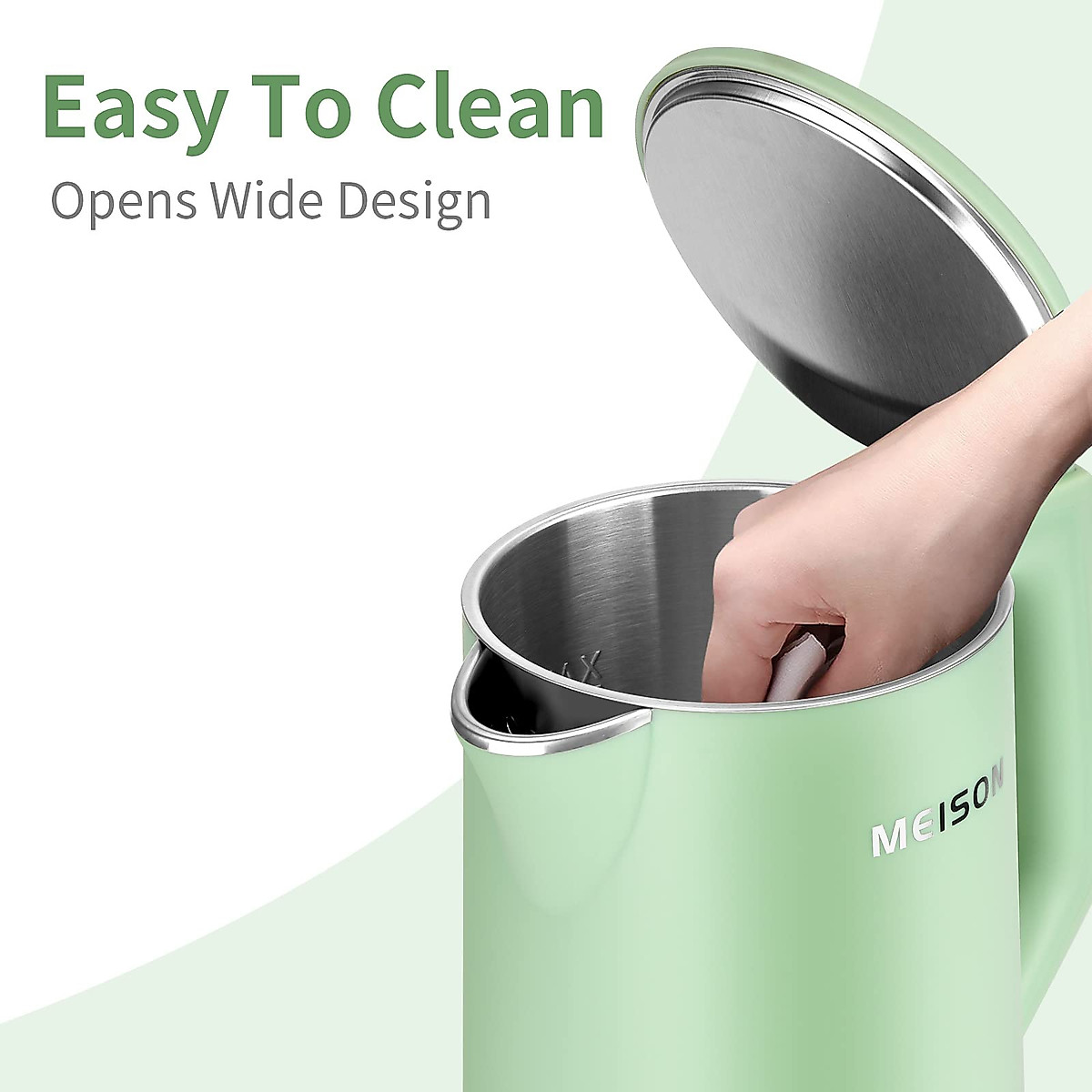 MEISON Electric Kettle, 1.7 L Double Wall Food Grade Stainless Steel Interior Water Boiler, Coffee Pot & Tea Kettle, Auto Shut-Off and Boil-Dry Protection, 1200W, 2 Year Warranty(Green)