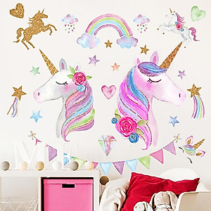 Unicorn Wall Decal, Unicorn Stickers Children's Room Princess Decoration Wall Kids Room Wall Decor Pink Wall Decals Unicorn Bedroom Decor for Girls