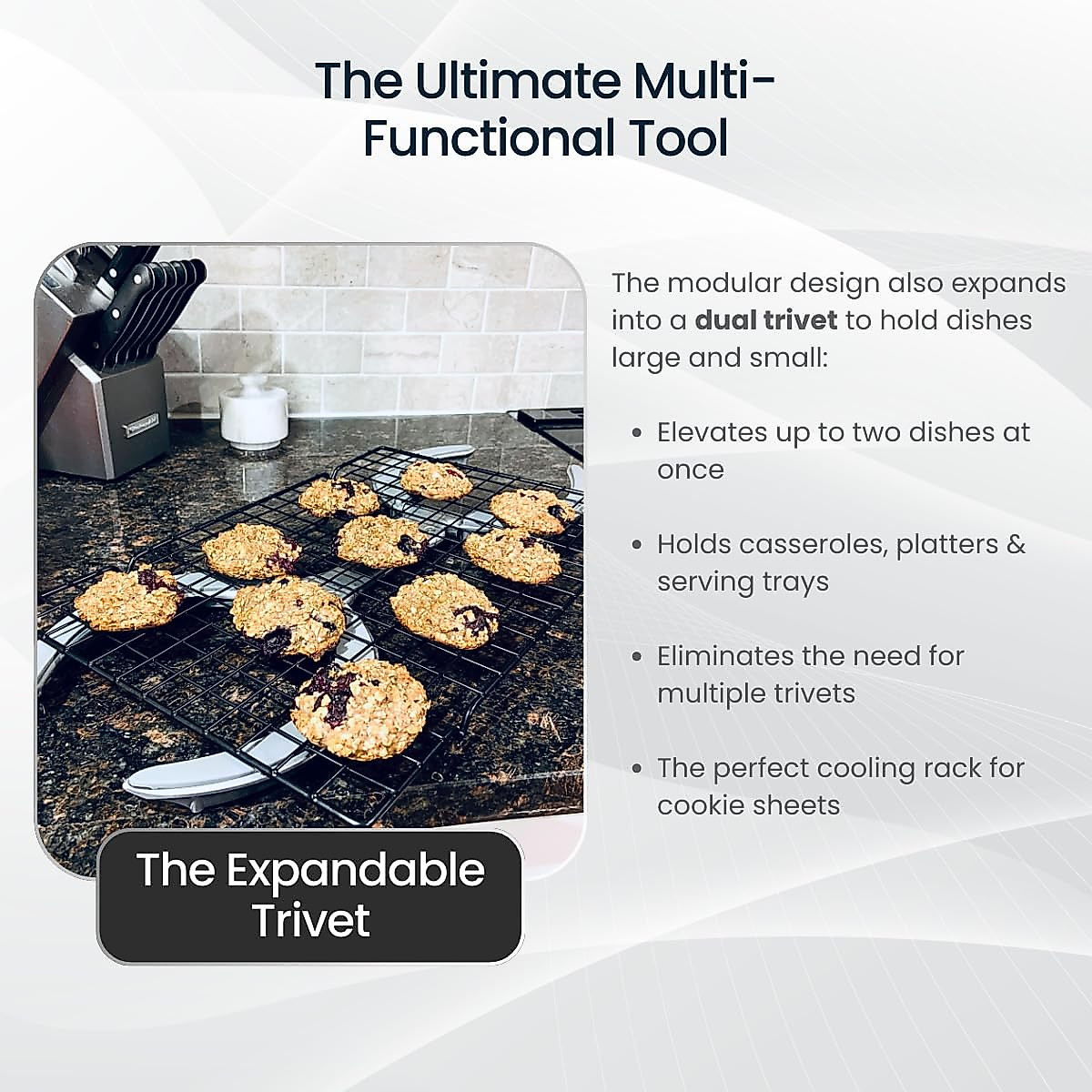 Trivae Unique Patented Pan Lid, Utensil and Pot Holder, Dish / Cake Serving Stand and Trivet All-in-1 for The Kitchen Lover