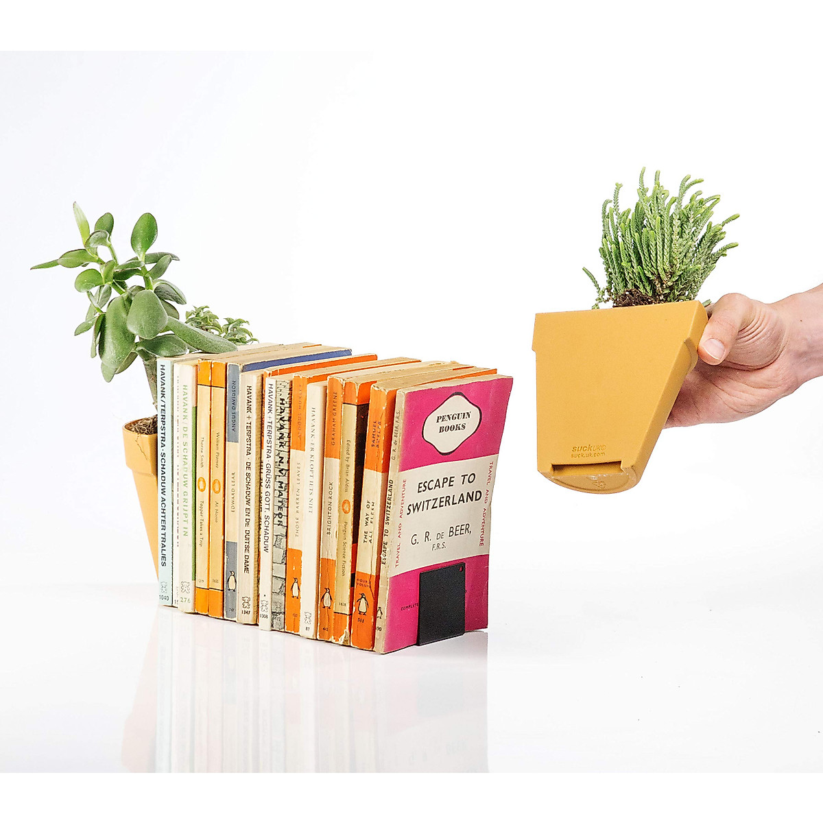 Suck UK - Bookends | Plant Pot Book Ends | 2 Decorative Book Ends for Shelves | Holder & Indoor Plant Office Accessories | Flower Pot Set for Plants | Aesthetic Home Decor & Gifts Her