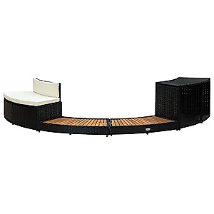 OUSEE Spa Surround Black Poly Rattan and Acacia Wood