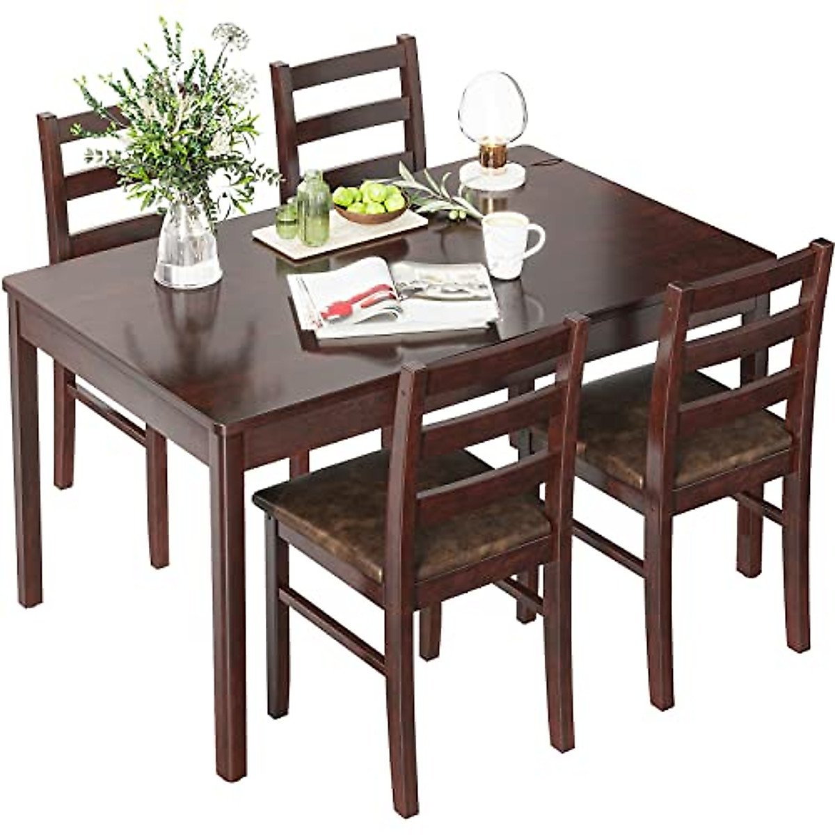 KKL Dining Table Set for 4, Kitchen Table and Chairs for 4, Farmhouse Wood Kitchen and Dining Room Table Set for 6, 5-Piece Modern Dinner Table Set, Easy Assembly, Coffee