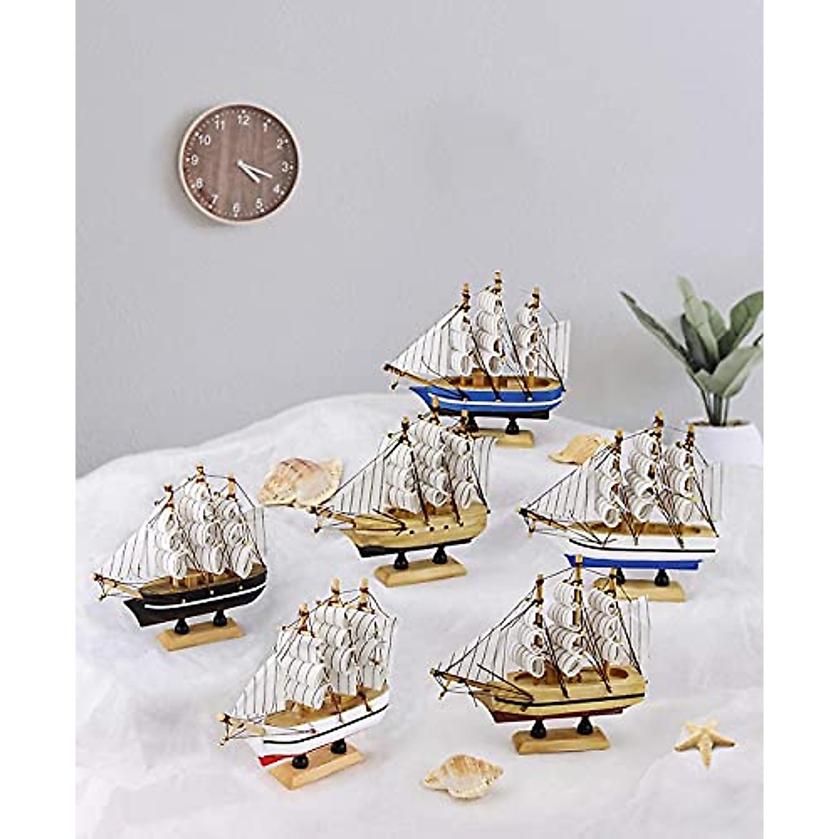Dedoot Wooden Sailboat 6 Pack Miniature Sailboat Model Ship Nautical Decor Tabletop Decorative Ornament for Ocean Theme Home Decor, 5.5x5x1.2 Inch