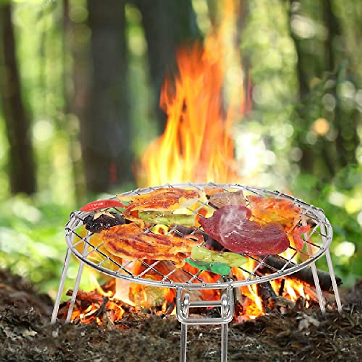 REDCAMP Stainless Campfire Grill Steel Grate, Portable Over Fire Camp Grill for Outdoor Open Flame Cooking BBQ with Carry Bag