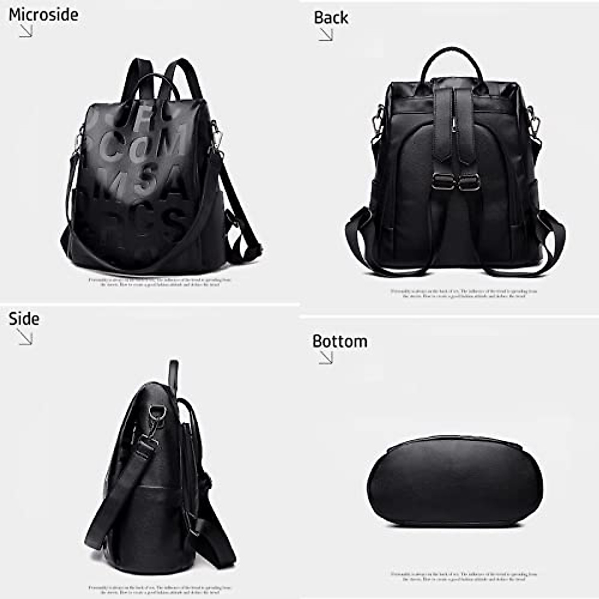 Multipurpose PU Leather Women Anti Theft Backpack Purse Travel Fashion Handbag Ladies Shoulder Bag (Black letters)