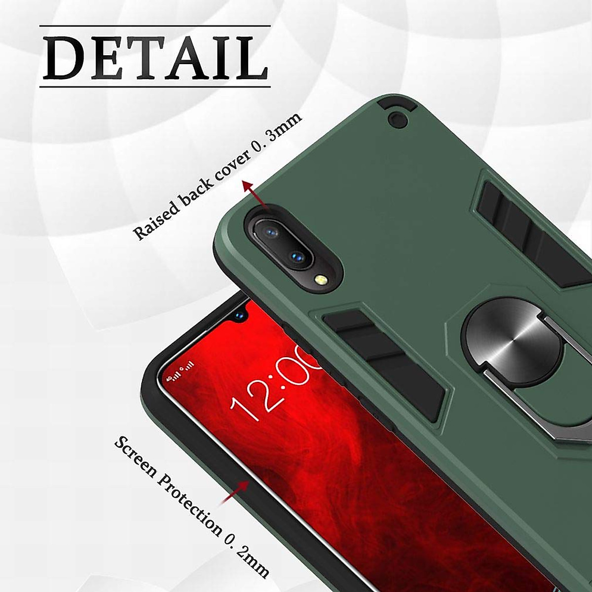 LEMORRY Case Compatible with Oppo Reno2 Case, Armor Cover Dual Layer Soft TPU Silicone + Hard PC Shell with 2in1 Ring-Stand & Car Holder, Shockproof Slim Fit Case Cover for Oppo Reno2, Green