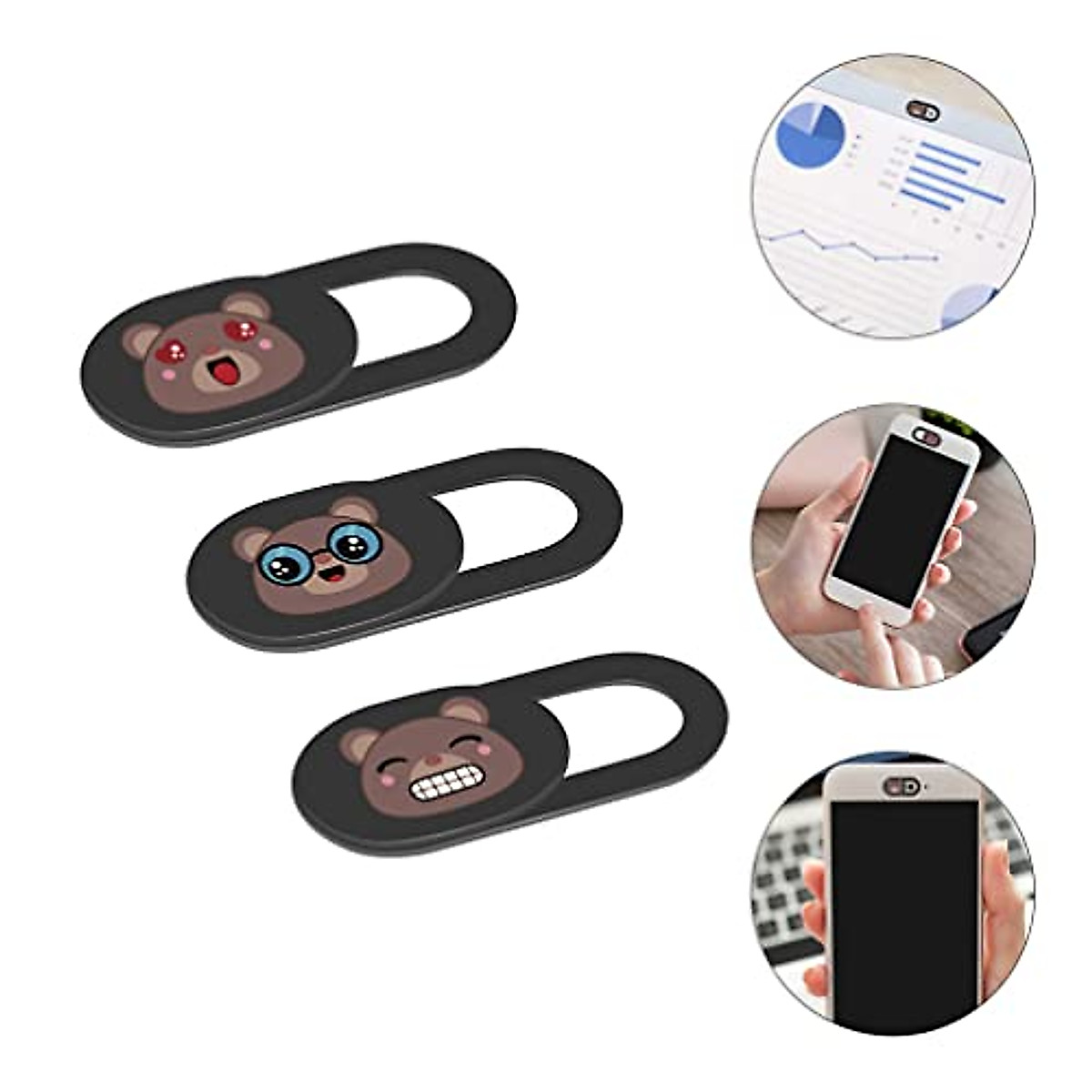 Cartoon Bear Camera Cover Slide: 3PCS Cute Animal Pattern Webcam Protection Cover Slide Phone Camera Blocker Ultra Thin Cover Slide for Laptop Tablet Mobile Phone