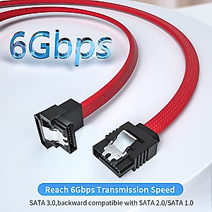 ELECPOW SATA 3.0 Cable(5 Pack), SATA III Right Angle 90 Degree HDD SDD Data Cable, Nylon Braided Cable with Locking Latch for SATA HDD, SSD, CD Driver, CD Writer(20 Inch)