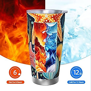 AYCZN Colorful Seashell Starfish 20 OZ Tumbler Stainless Steel Travel Coffee Mug, Ocean Sea Coral Insulated Water Bottle with Lid Leakproof Thermal Cup