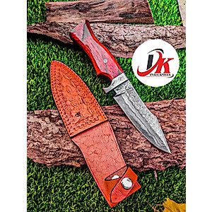Custom hand made Damascus steel hunting knife,11" inches Skinner,out door survival camping,fix blade, classic, Christmas gift, nice grip handle,sharp, slicer, Leather sheath HUNT-04