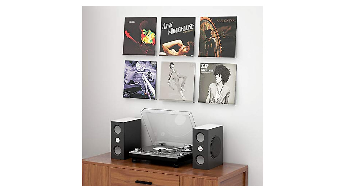 FEMELI 6 Pack Vinyl Record Wall Mount Shelves - Clear Acrylic Display