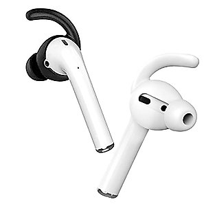 2 Pairs AirPods Ear Hooks Accessories Compatible with AirPods 2 & AirPods 1 or EarPods Headphones,Airpod Tips Anti-Slip Ear Hooks Silicone (1Black+1White)