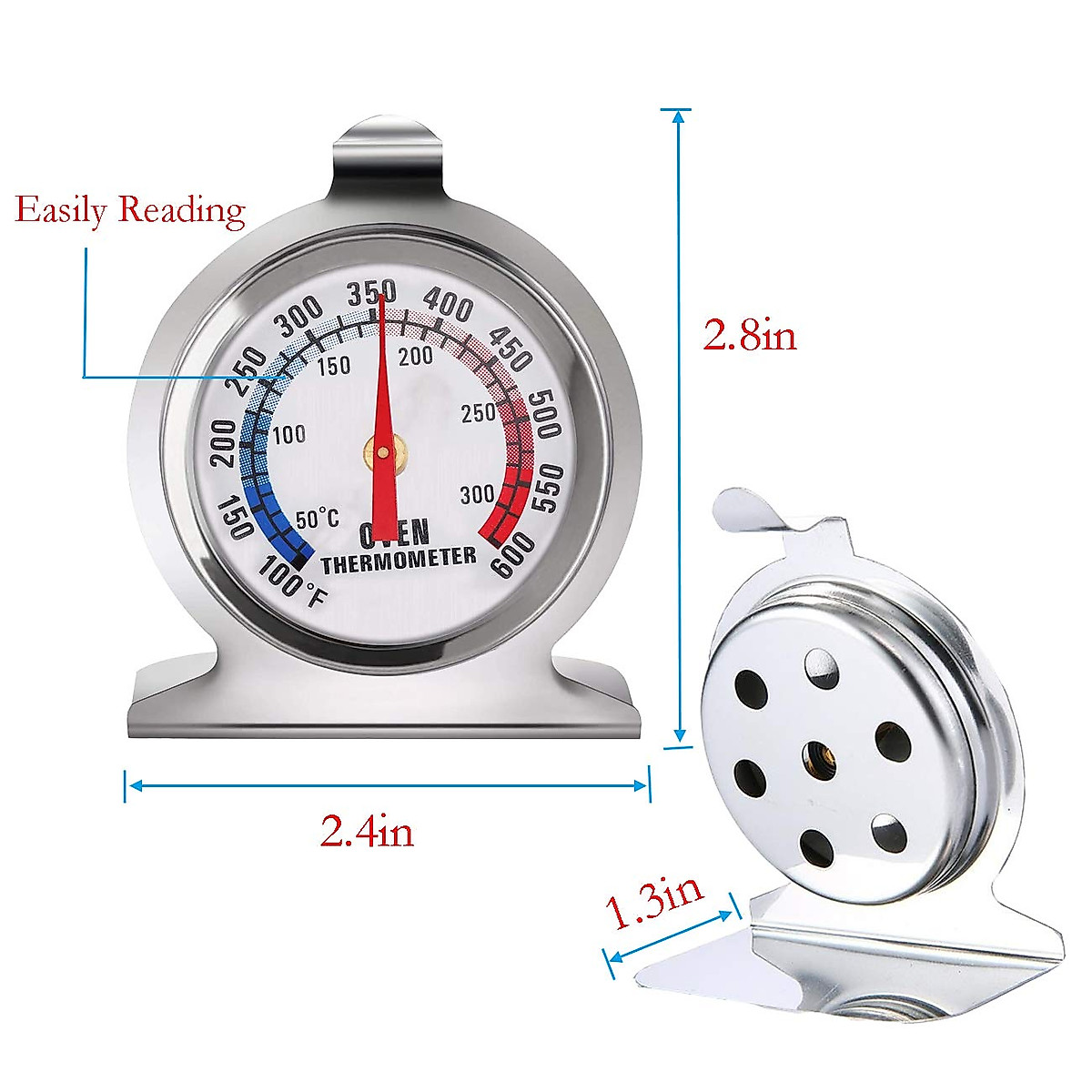 Oven Thermometer Oven Grill Fry Chef Smoker Thermometer Instant Read Stainless Steel Thermometer Kitchen Cooking Thermometer with Hook and Panel Base Hang For Kitchen Home Cooking Baking BBQ (2 Pack)