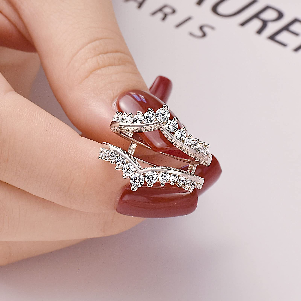 Wuziwen Wedding Guard Ring Enhancers for Engagement Rings Womens CZ 925 Sterling Silver Size 5-12 (Silver, 7)