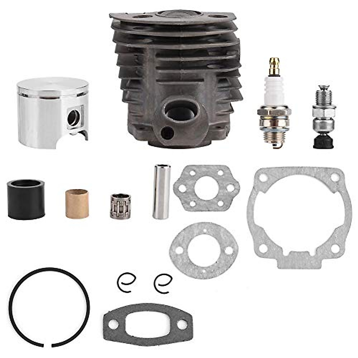 Chainsaw Cylinder Piston Kit for Husqvarna 50,51,55, Replacement Parts with Circlip, Piston Ring Pin, Spark Plug, Pressure Relief Valve, Piston Needle Roller
