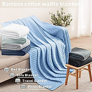 LBRO2M Waffle Blanket Twin Size Bamboo Cotton Cooling,Summer Lightweight Bed Sofa Couch Throws Blankets,Super Soft Cool Weave Travel for All Season, Lake Blue