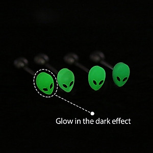 Melighting 4Pcs Alien Tongue Rings Glow in The Dark 14G Surgical Steel 316L Tongue Piercing Jewelry Multi Alien Tongue Barbells Body Piercing Jewelry