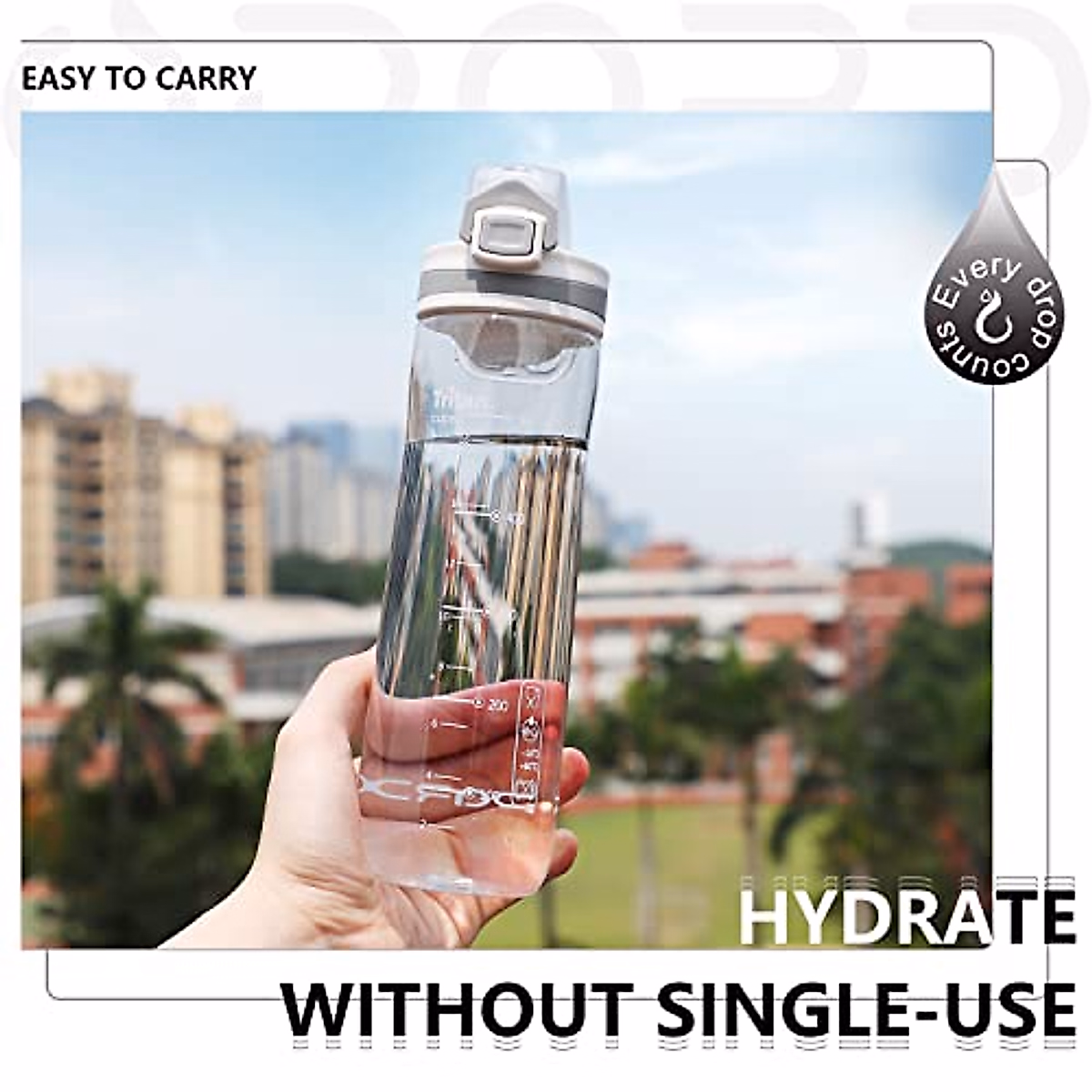 Opard Sports Water Bottles 20 Oz BPA Free Leak Proof Tritan Plastic Bottle Flip Top (Crystal Clear)