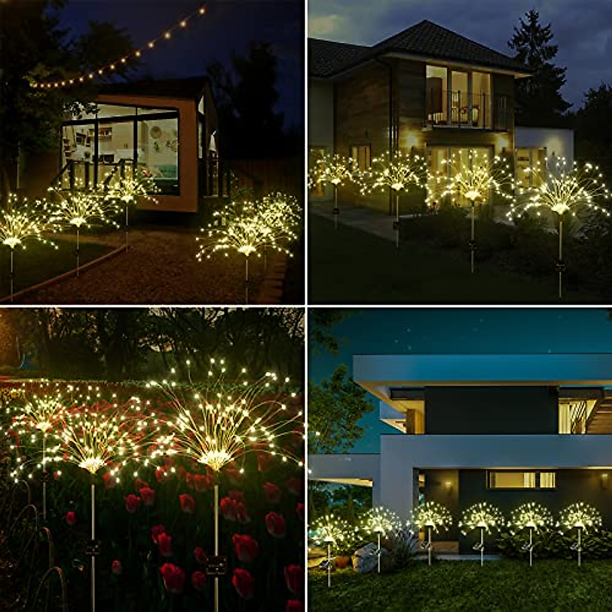 Solar Garden Lights, Solar Firework Lights 180 LEDs,Solar Powered String Light Warm White, DIY Chandelier for Garden, Patio, Yard, Flowerbed, Parties (2 Pack)