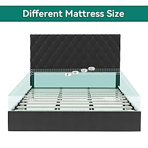 YITAHOME King Velvet Bed Frame with 53" Tall Headboard,Upholstered Platform Bed with 2 USB C/A, Button Tufted Velvet Headboard,No Box Spring Needed,Noise-Free (Black, King)