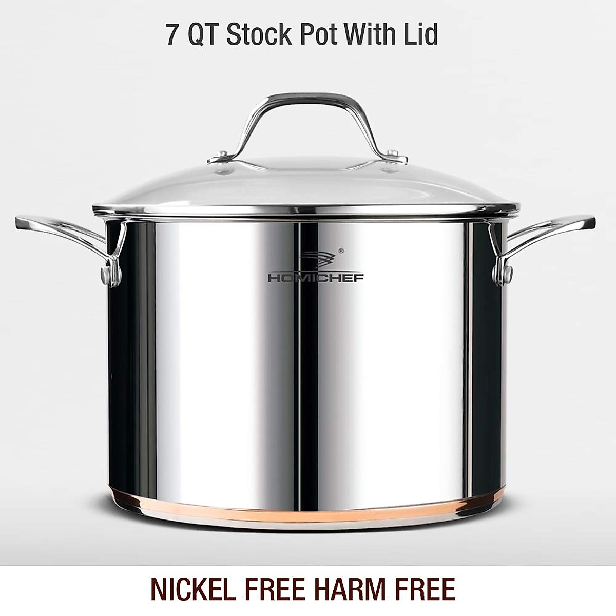 HOMICHEF 10-Piece Nickel Free Stainless Steel Cookware Set Copper Band - Nickel Free Stainless Steel Pots and Pans Set - Healthy Cookware Set Stainless Steel - Non-Toxic Induction Cookware Sets