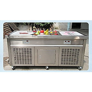 Kolice ETL commercial double square pans fried ice cream machine, frozen yogurt cubes making machine, roll ice cream machine with 10 pcs of refrigerated buckets, 21x21 inches big pan. Auto defrost