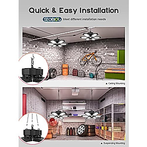 SEOBIOG 2 Pack Plug in Garage Light, Upgraded 200W 20000LM Linkable LED Shop Light, 6500K Ceiling Lights w/ 6 Deformable Panels for Garage, Warehouse, Barn, Basement (Built-in ON/Off Switch)
