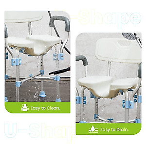 OasisSpace Shower Chair with Armrests and Back 500lbs, Non-Slip Bath Support Recovery Chair and Upgraded U-Shaped Shower Seat for Elderly,Handicap,Disabled,Seniors& Pregnant, Cutout for Easy Cleaning