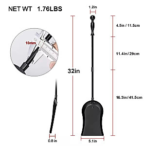 AMAGABELI GARDEN & HOME 32" Fireplace Shovel for Ash Heavy Duty Ash Shovel Gardening Fireplace Tools Wrought Iron Long Handle BBQ Grill Campfire Indoor Outdoor Wood Stove Hearth Accessories Black