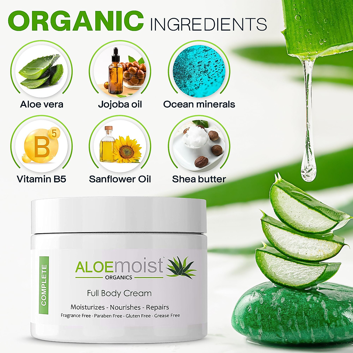 Natural Aloe Vera Body Lotion - Face & Body Moisturizing Cream with Organic Aloe Vera Gel, Vitamin E Oil, Vitamin C, Retinol Cream, Shea Butter – Anti Aging Face Moisturizer for Women, Dry Skin (8 oz)