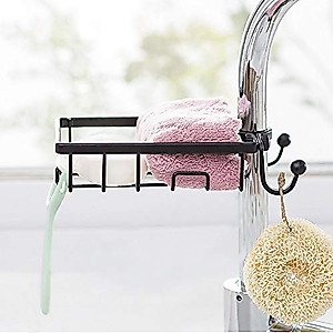 Bathroom Organizer Shelves Double Hook Faucet Rack Kitchen Sink Sponge Rag Storage Rack Bathroom Wrought Iron Drain Shelf (Color : Black)