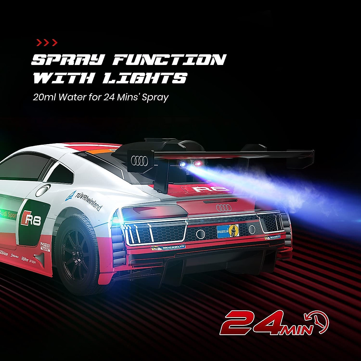 Remote Control Car, RC Cars for Kids, 1: 14 Officially Licensed Audi R8 LMS GT3, 80 Min Play Toy Car with Rear Fog Stream LED Lights Music, Hobby Toy Car Model Vehicle for Boys, Girls, Adults Gift