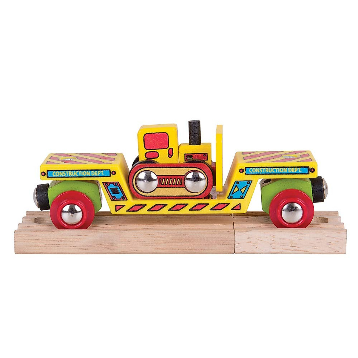 Bigjigs Rail Wooden Bulldozer Low Loader - Most Other Major Wooden Rail Brands are Compatible