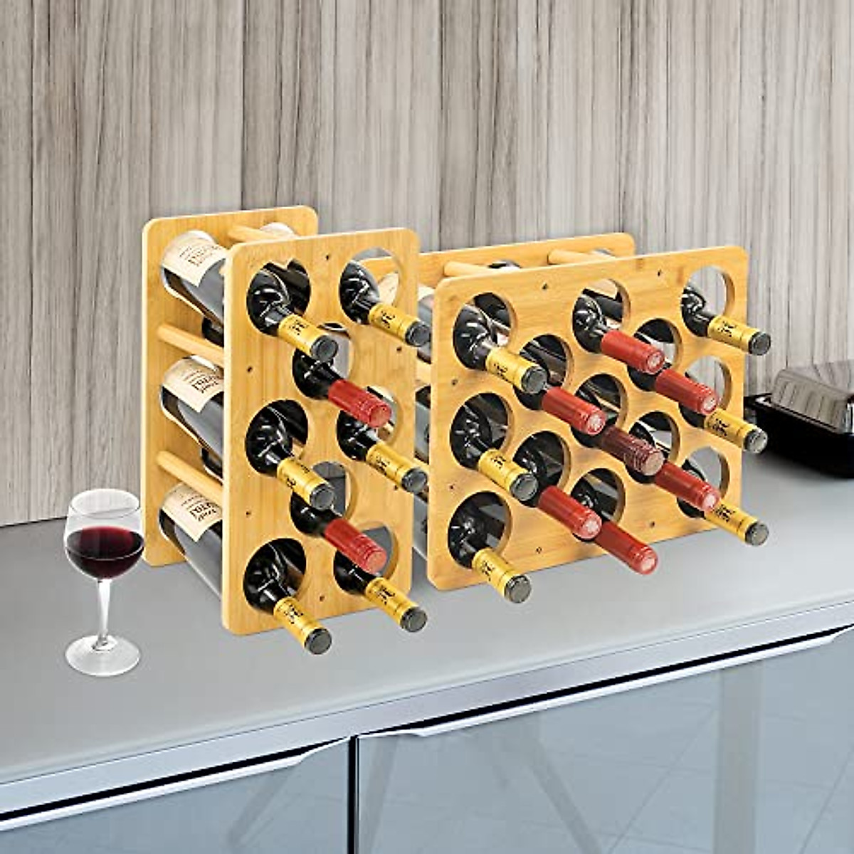 Utoplike Wine Bottle Holder, Wine Racks Countertop, Bamboo Wine Rack Table for 8 Bottles, Sturdy and Durable Wine Racks Free Standing, Bottle Storage Rack for Cupboard, Wooden Water Bottle Storage