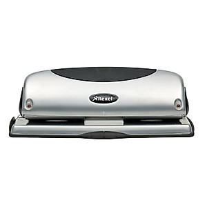 Rexel Precision 425 4 Hole Punch, 25 Sheet Capacity, Paper Alignment Indicator, Metal, Silver/Black, 2100753