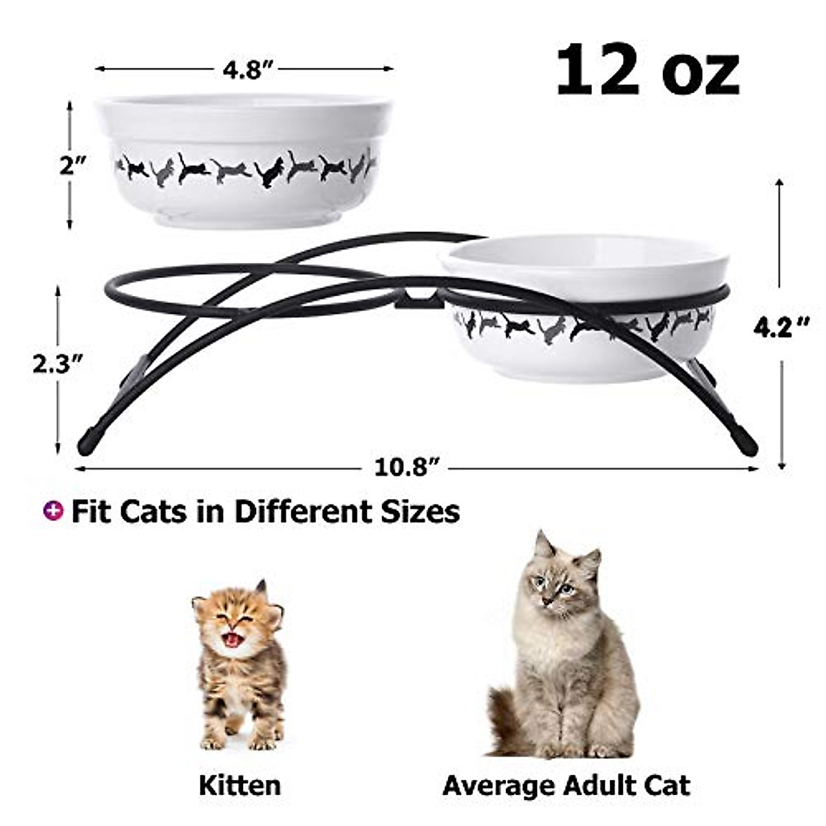 Y YHY Cat Bowls Elevated, Cat Food Dish Raised, Tall Cat Bowls for Food and Water, Ceramic Pet Dishes for Cat or Dogs, Anti Vomiting, Whisker Fatigue, Dishwasher Safe, 12 Ounces