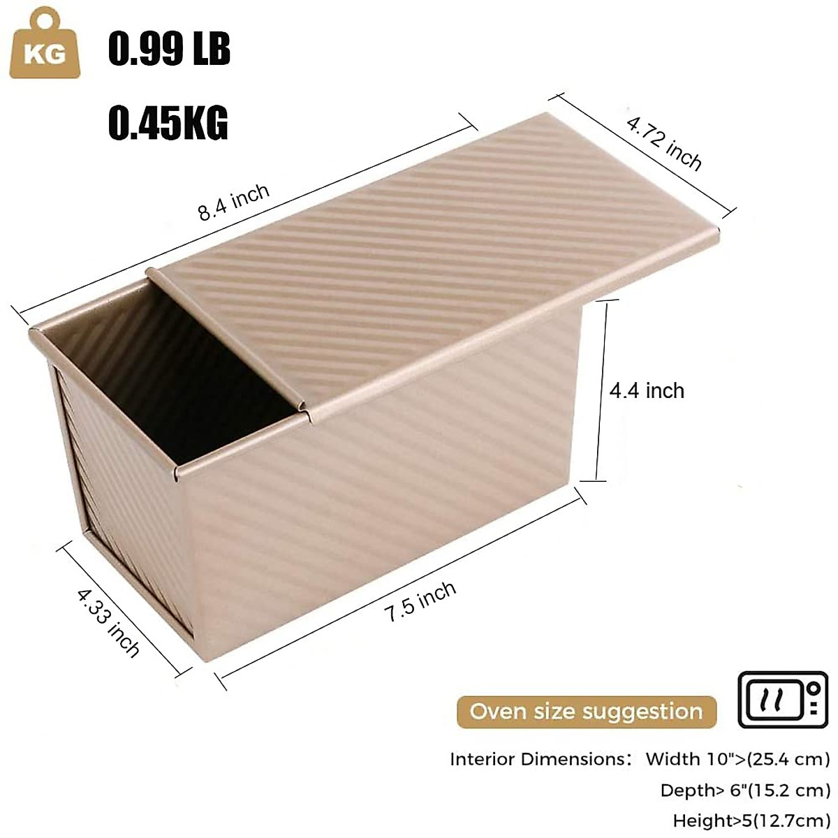 Shlia Pullman Loaf Pan with Lid Non-Stick Carbon Steel Bread Toast Mold Box with Cover Corrugated Bakeware for Baking Bread 0.99 lb Dough Capacity (8.4X4.4X4.3INCH) Free 2pcs Cream Spatula