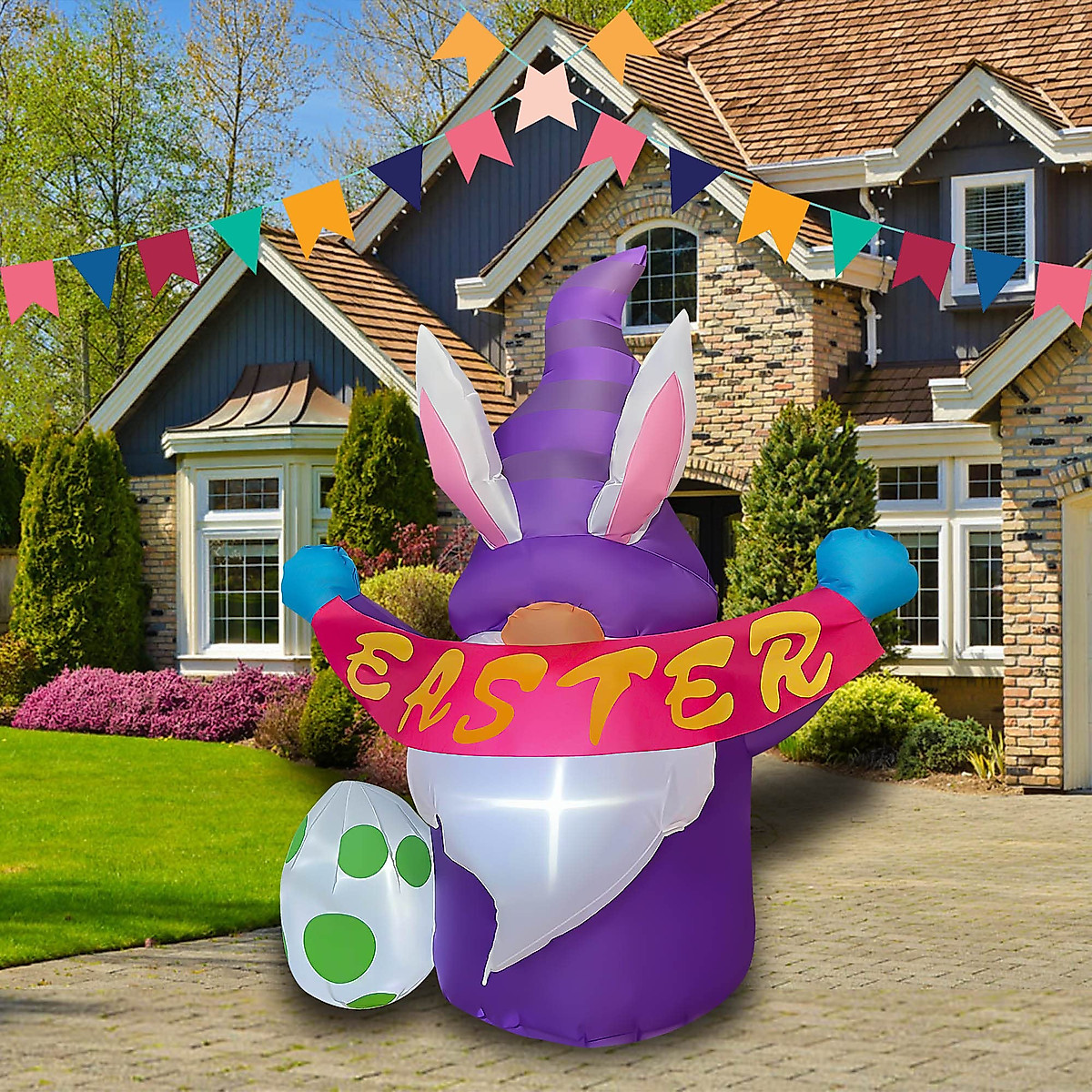 JOYEASE 4 Ft Inflatable Easter Gnome with Egg Decoration Build-in LED Blow Up Happy Easter for Home Yard Lawn Garden Indoor Outdoor
