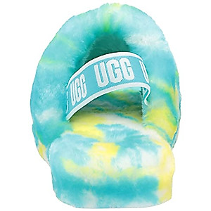 UGG Girls K Fluff Yeah Slide Marble Slipper, Oasis Blue/Sulphur, 6 Big Kid