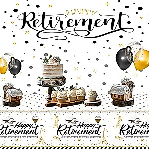 gisgfim Retirement Party Decorations Set of 3 White and Gold Happy Retirement Tablecloth for Retirement Party Supplies Table Cover Table Decorations