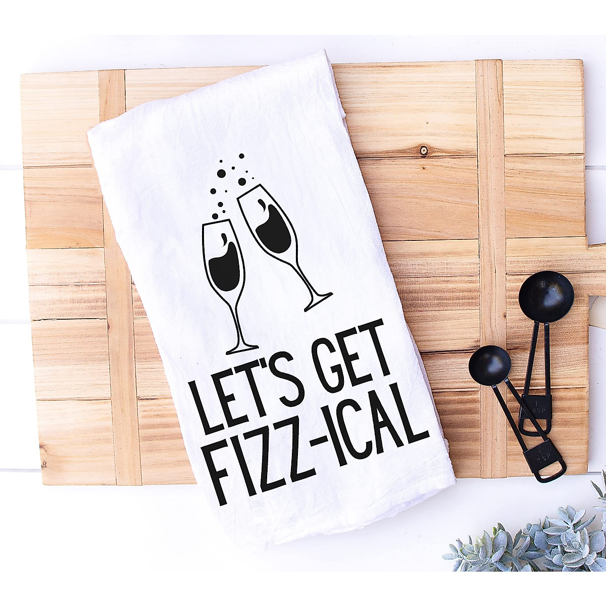 Handmade Funny Kitchen Towel - 100% Cotton Cheeky Champagne Toast Hand Bar Towels for Kitchen - 28x28 Inch Perfect for Hostess Housewarming Christmas Mother’s Day Birthday Gift (Let's Get Fizz-ical)