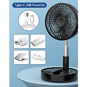 Primevolve Battery Operated Portable Standing Fan, Rechargeable USB Personal Floor Fan with Adjustable Height Black