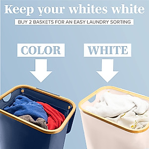 Lonbet - Laundry Hamper with Lid Cover - Sturdy Tall Bamboo Laundry Basket Clothes Organizer - Aesthetic Bedroom Fabric Bin - Big Bathroom Dirty Clothes Hamper - Removable Bag - XL 100 Liters - Beige