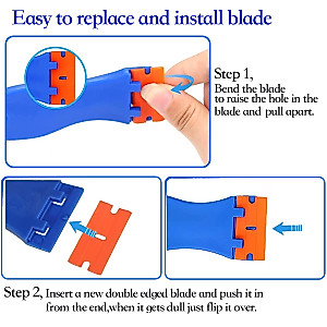 3Pack Plastic Razor Blades Scraper Tool (1Spatula)10 Double Edged blades,No Scratch Sticker Removal Scraper for Cleaning Adhesive Label Decal Glue from Stove top,Glass Window,Cooktop,Car Windshields.