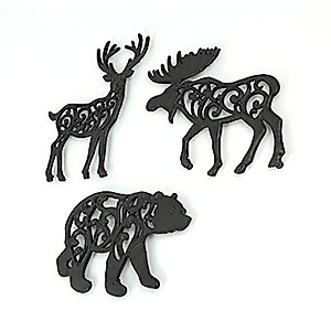 Set of 3 Cast Iron Lodge Design Wild Animal Western Kitchen Décor Trivets Decorative Wall Hanging Art Deer Moose Bear