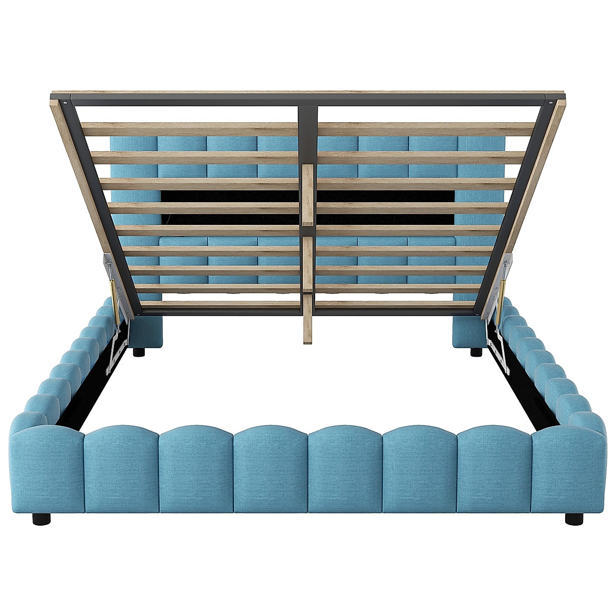 HABUHOME Queen Size Lift Up Storage Bed/Button Tufted Wingback Headboard/Hydraulic Storage/Upholstered Platform Bed Frame/No Box Spring Needed/Wood Slats Support/Light，Blue