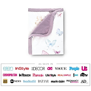 Oilo Baby Blanket, Luxury Soft Plush Backing & 100% Turkish Cotton Jersey Print, Double Layered, 30" x 40", Rolled Jersey Edge Trim, Newborn Infant Crib Blanket, Watercolor Butterfly